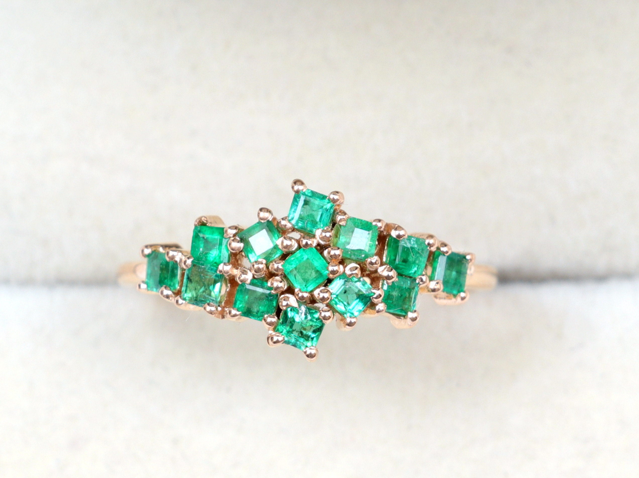 Emerald Cluster Engagement Ring, Solid Gold Anniversary Ring - Etsy