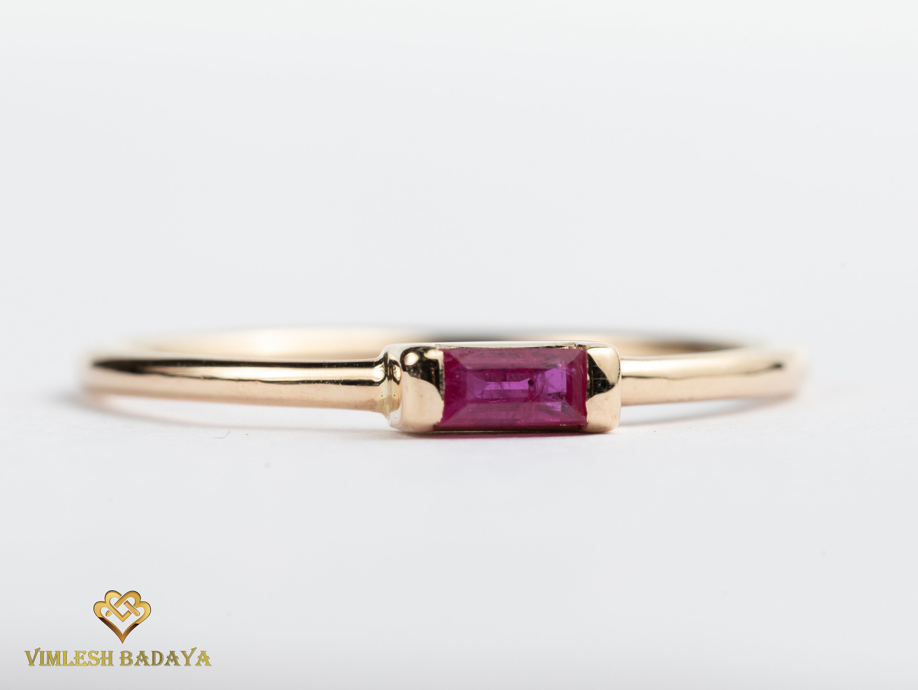 Gold Ruby Baguette Ring, July Birthstone, Minimalist Stacking Ring - Etsy