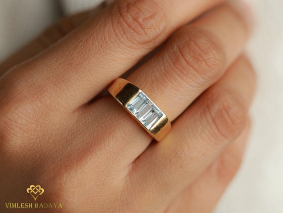 Aquamarin Baguette Siegelring einzigartiges Marz Geburtsstein Geschenk zierliche Baguette Aquamarin Ring elegante Siegelring Geschenk fur sie Etsy