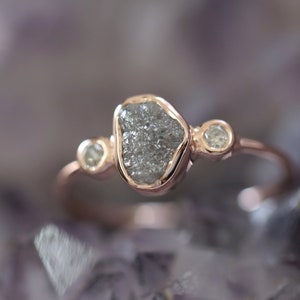 Raw Diamond Ring, Rough Diamond Ring, Diamond Ring, Raw Diamond Engagement Ring, Gold Diamond ...