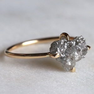 Raw Grey Diamond Ring, Gold Engagement Ring, Gray Rough Diamond, 2 ...