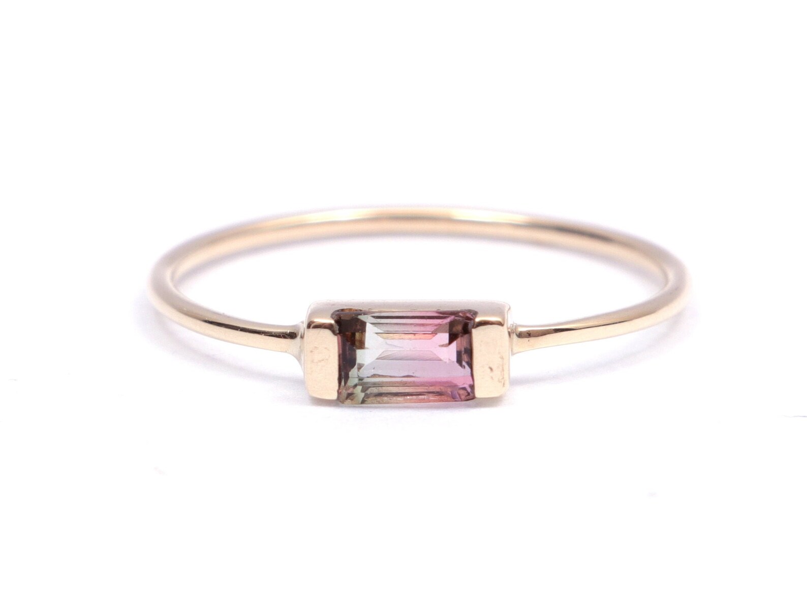 Bicolor Watermelon Tourmaline Baguette Ring/ Bicolor - Etsy