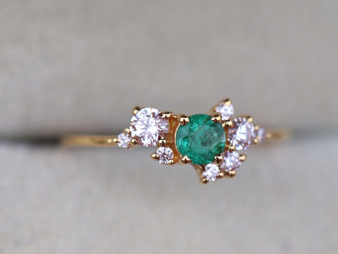 Emerald engagement ring Emerald ring Cluster engagement | Etsy
