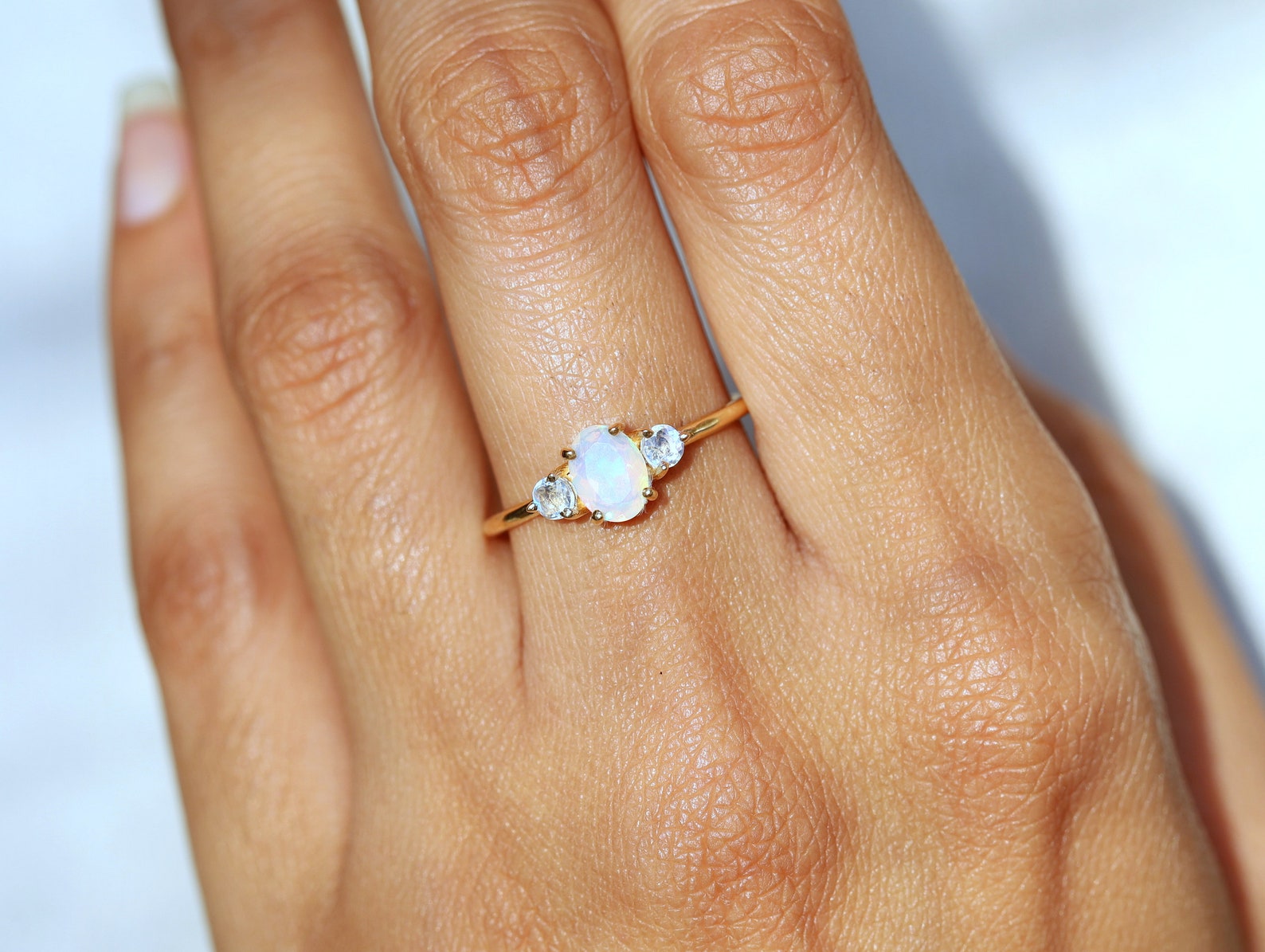 Opal Engagement Ring Fire Opal Ring Opal and Moonstone | Etsy