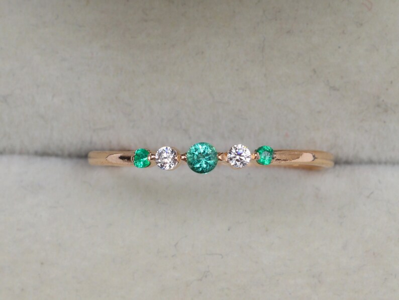 Emerald Stacking Ring Emerald and Diamond Ring Minimalist | Etsy