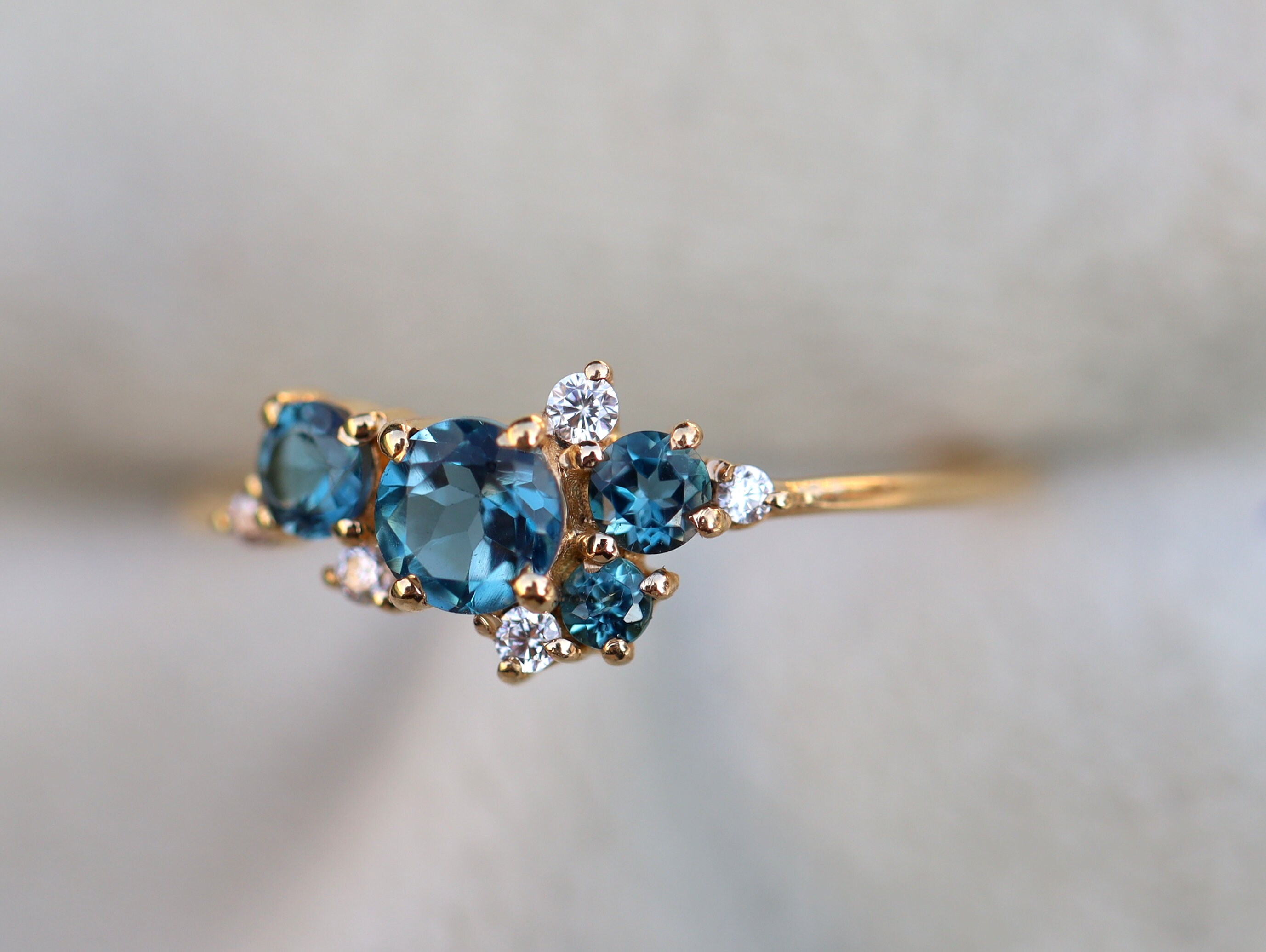 Solid Gold London Blue Topaz Cluster Ring - Topaz & Diamond Engagement ...