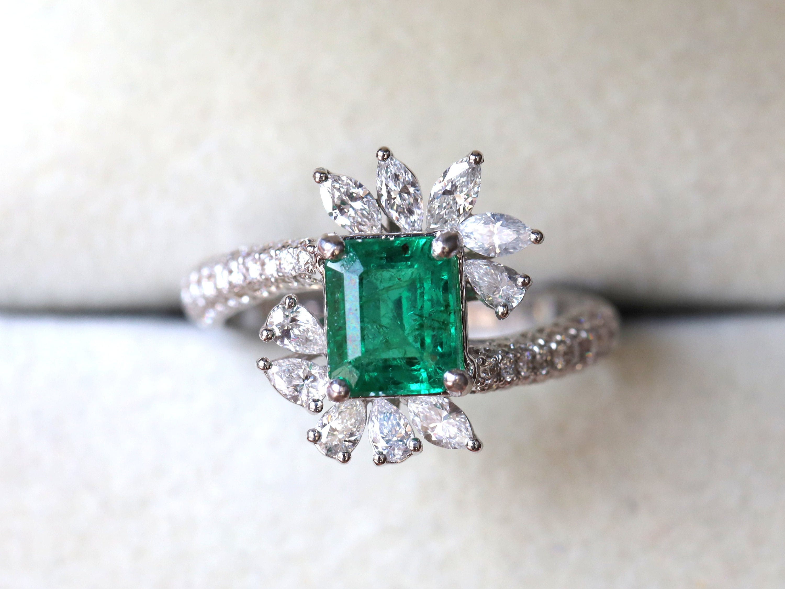 Antique Emerald Engagement Ring Green Emerald Ring Emerald | Etsy