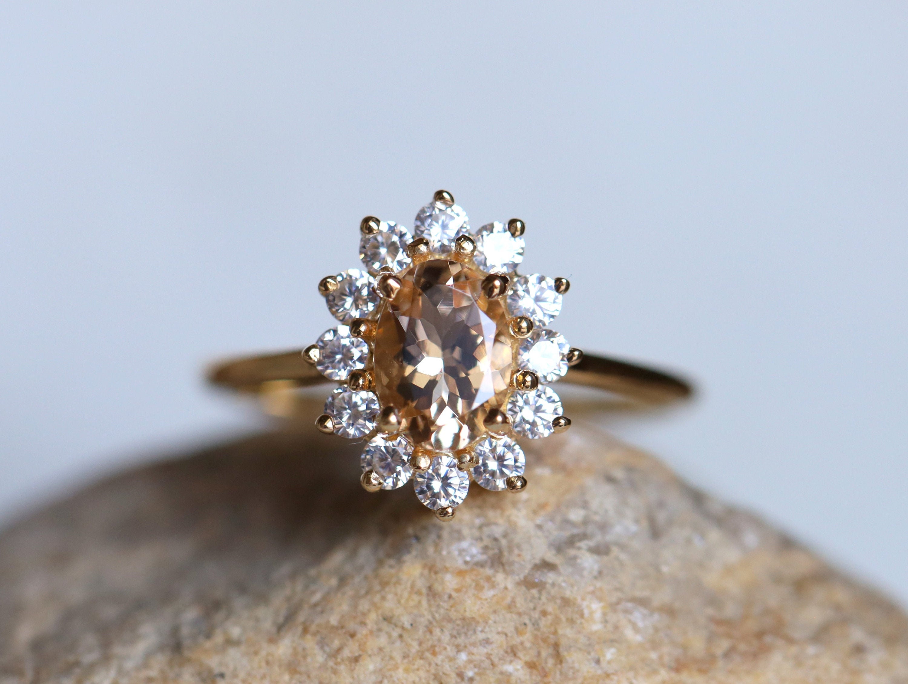 Morganite Halo engagement ring Art deco Engagement ring Oval | Etsy