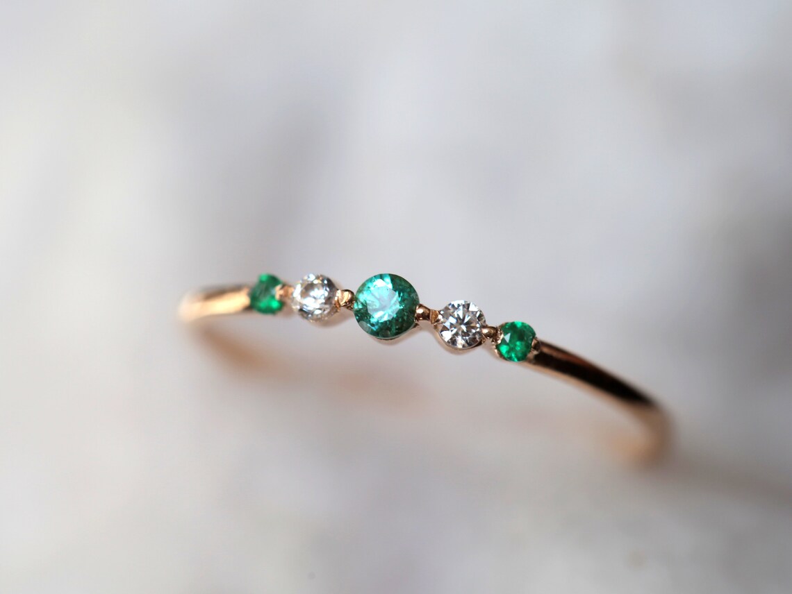 Emerald stacking ring Emerald and Diamond Ring Minimalist | Etsy