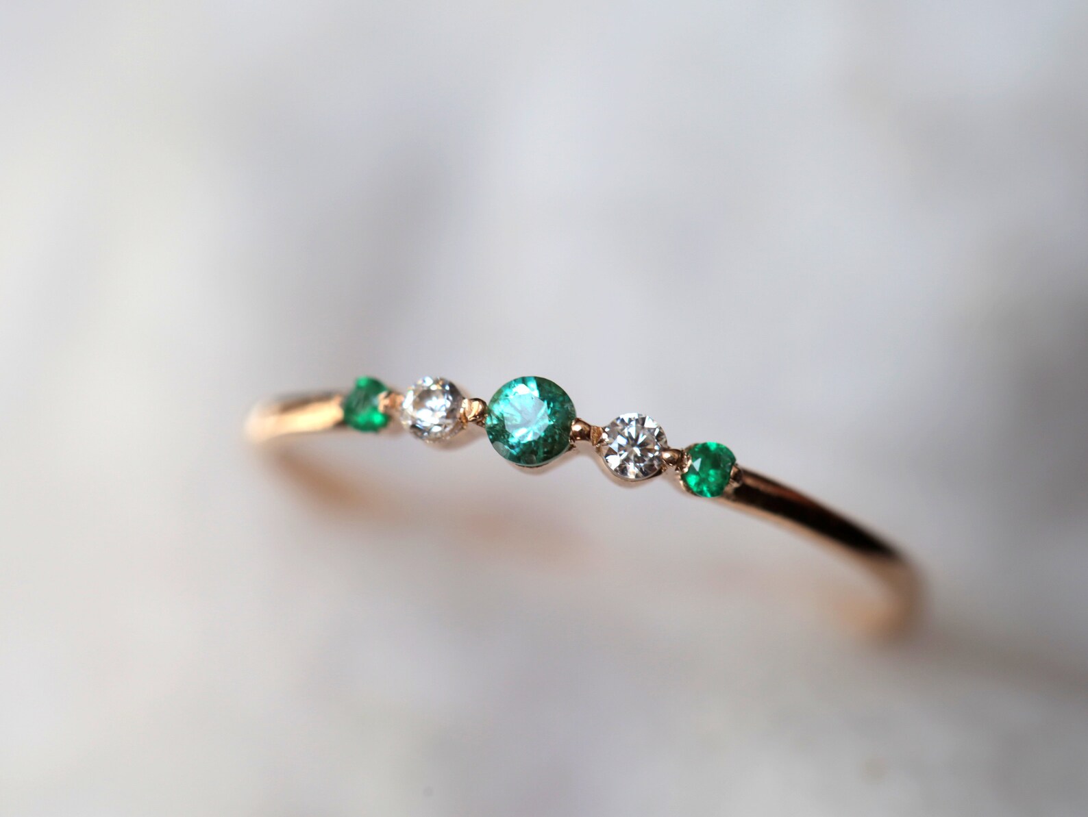 Emerald Stacking Ring Emerald and Diamond Ring Minimalist | Etsy