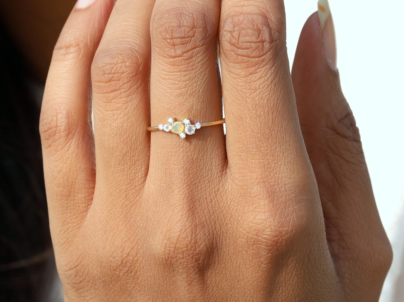 Opal Cluster Ring Opal Engagement Ring Cluster Ring Rainbow | Etsy