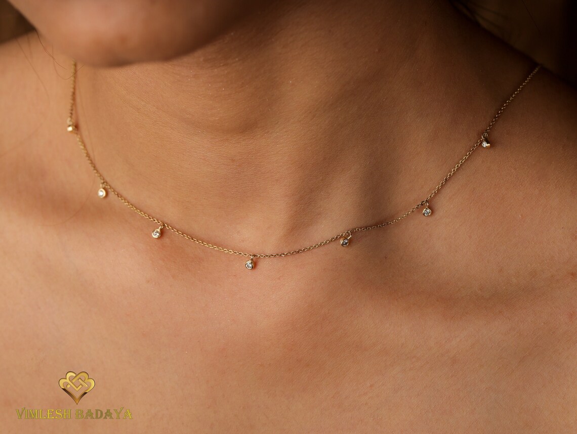Layered Diamond Necklace Dainty Diamond Necklace Gold - Etsy