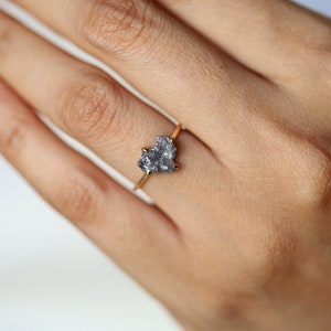 Raw Grey Diamond Ring, Gold Engagement Ring, Gray Rough Diamond, 2 ...