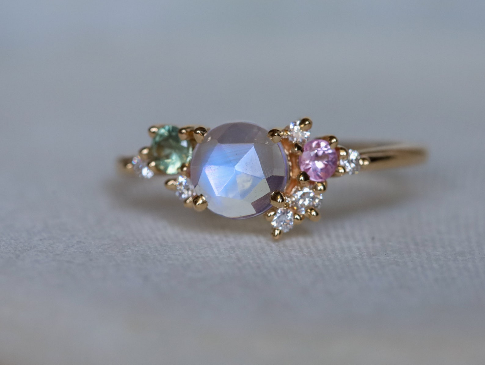 Moonstone and Diamond Cluster Ring | Rainbow Moonstone Engagement Ring ...