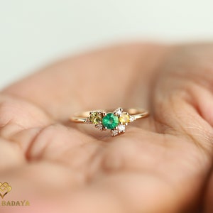 Emerald and Peridot Cluster Engagement Ring Green Emerald Cluster Ring ...