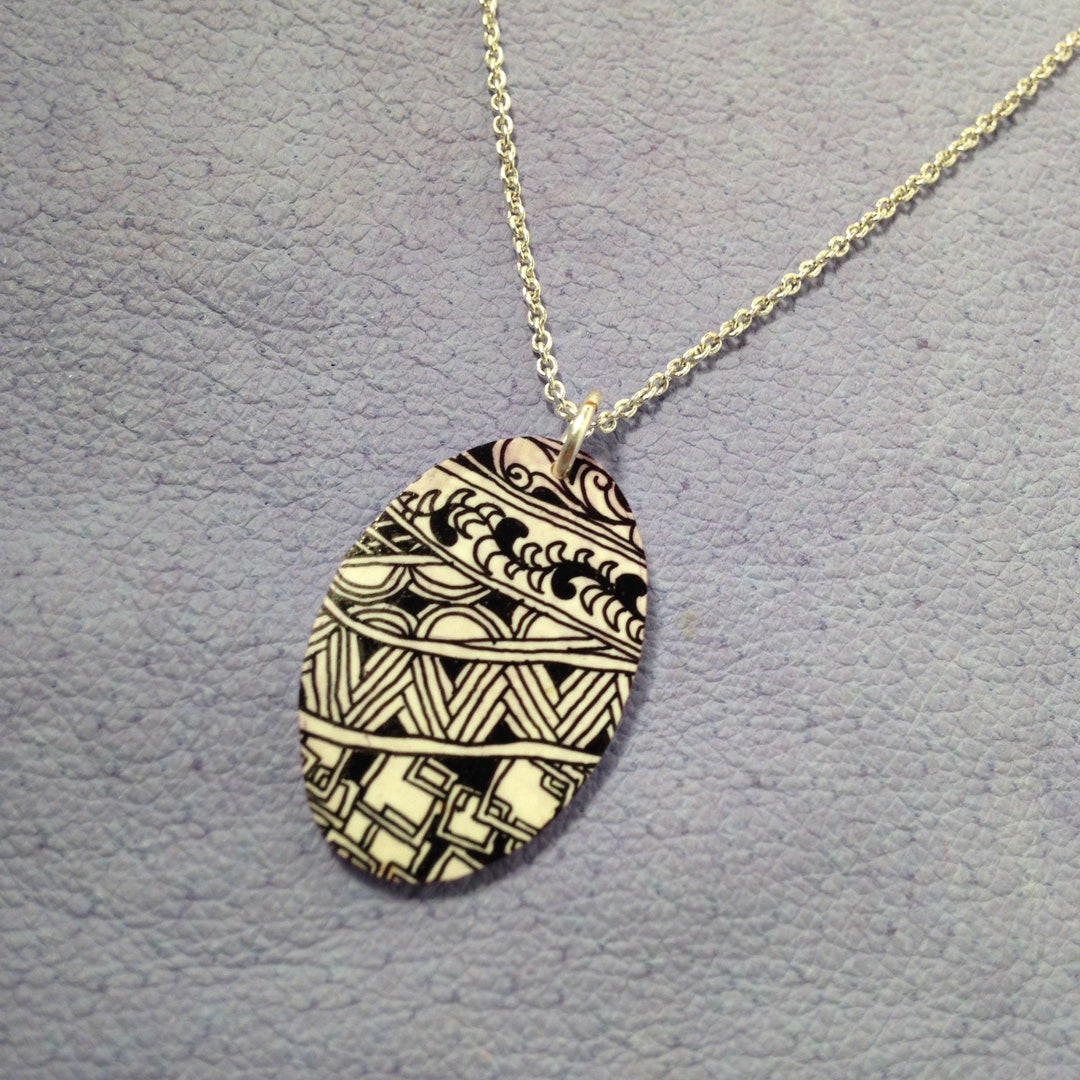 Zentangle Inspired Art Necklace Pendant Optional Chain - Etsy