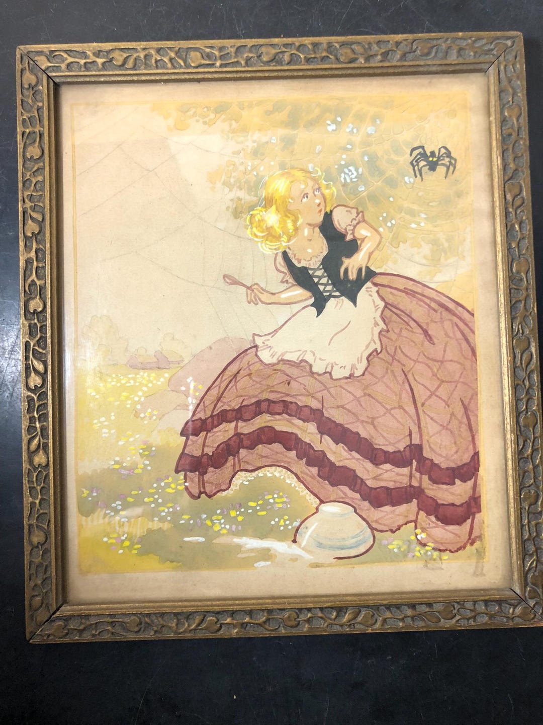 Victorian Little Miss Muffet Original Gouache Watercolor Painting ...
