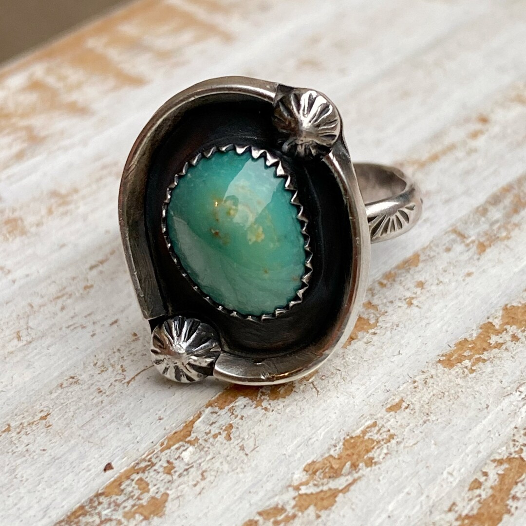Green Kingman Turquoise Shadowbox Size 7.5 Ring, Handmade Sterling Silver Ring - Etsy
