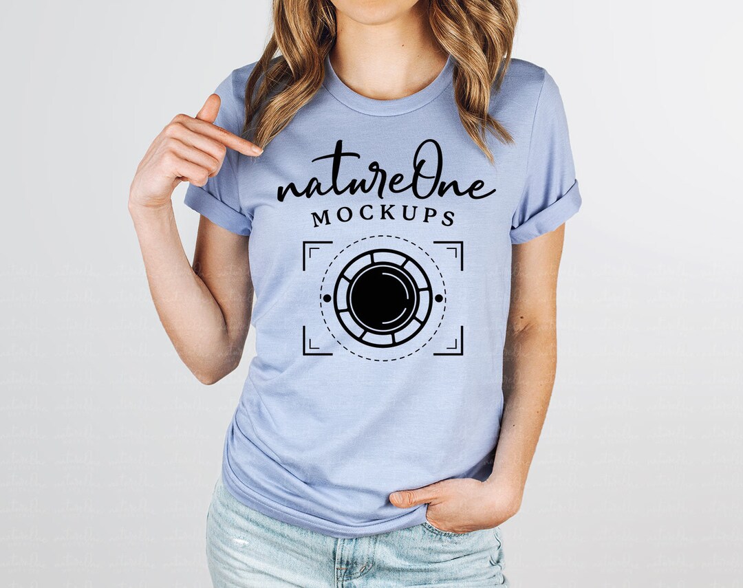 3001 Heather Blue Model Bella Canvas Mockup, Unisex Heather Blue T ...