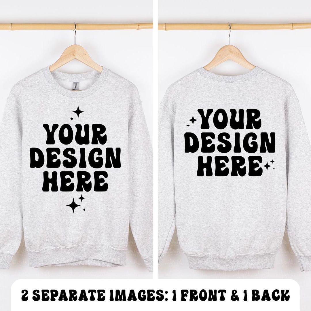 Front and Back Gildan 18000 Ash Mockup Ash Sweatshirt Mockup G180 ...