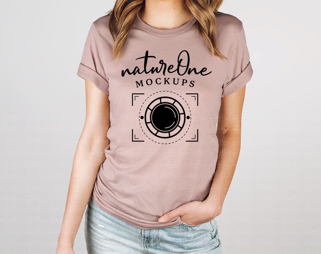 3001 Heather Pink Gravel Model Mockup Bella Canvas Mockup Unisex T ...