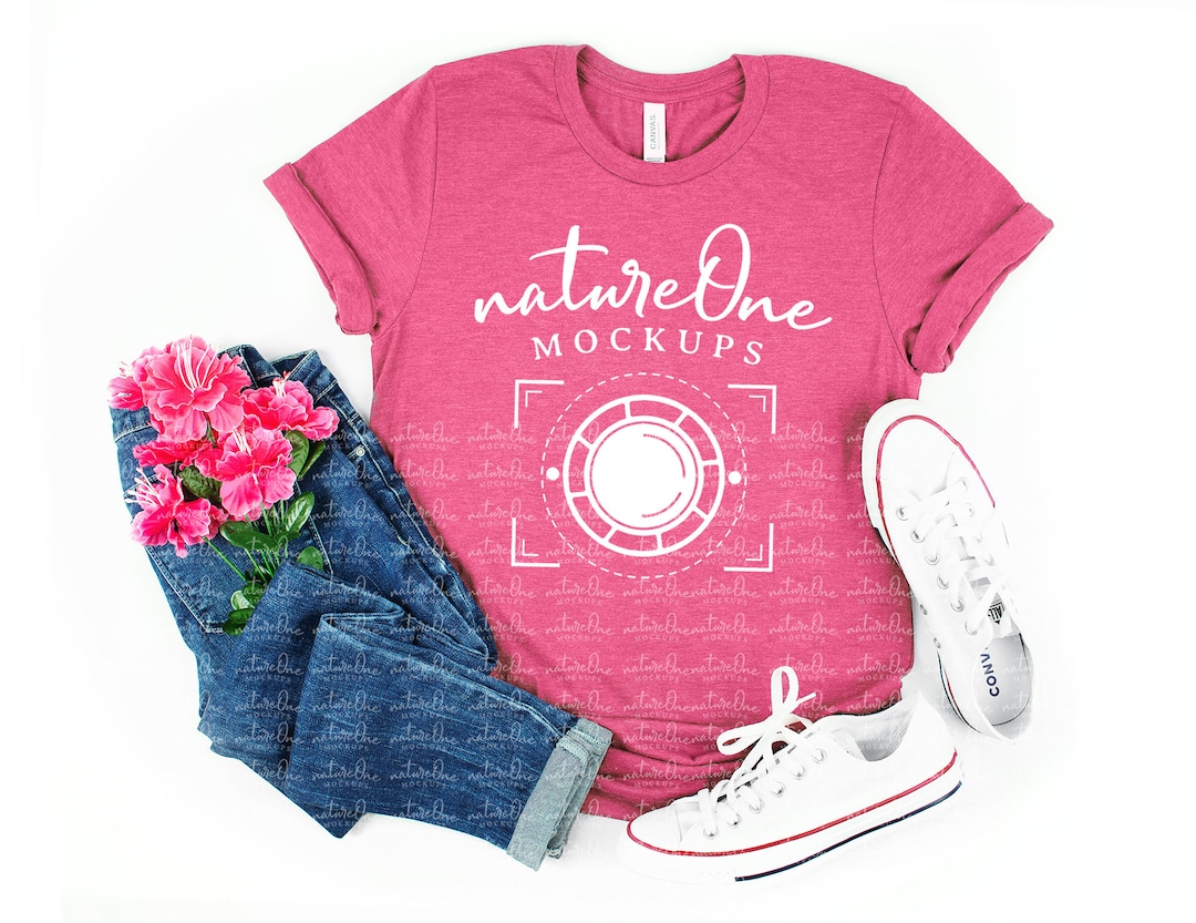 Bella Canvas 3001 Heather Raspberry Mockup Simple Unisex T-shirt Mock ...