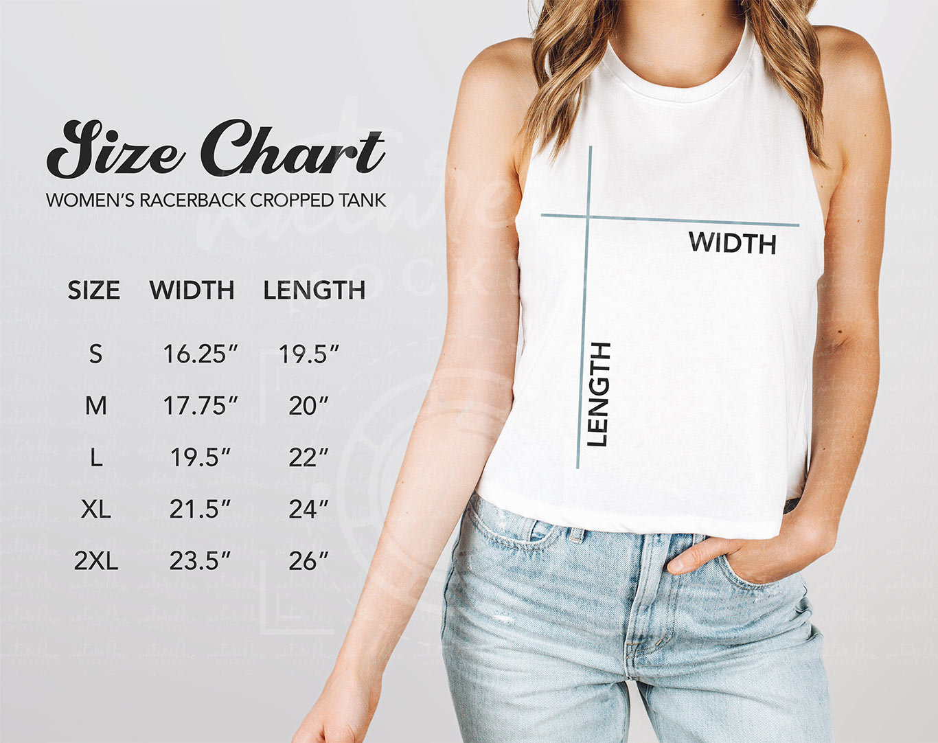 Bella Canvas 6682 Größentabelle Mockup Cropped Racerback Tank Top ...