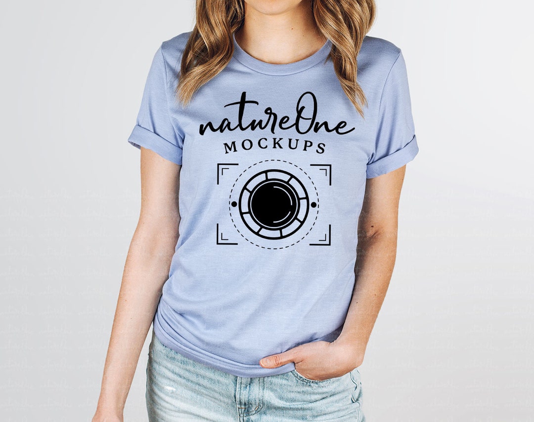 Bella Canvas 3001 Heather Blue Model Mockup, Unisex Heather Blue T ...