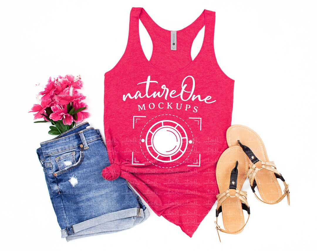 Next Level 6733 Shocking Pink Tank Mock Up, Womens Racerback Tank Flat ...