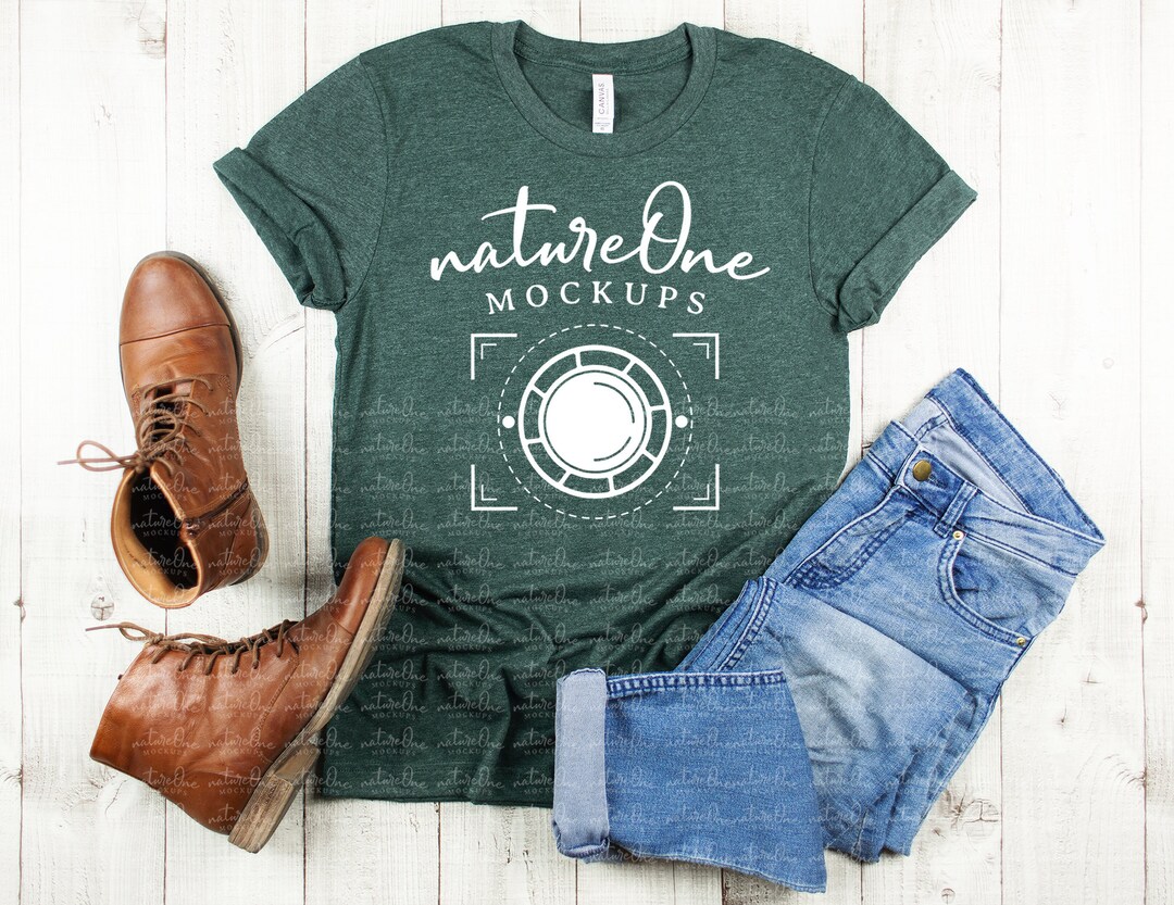 Bella Canvas 3001 Heather Forest Mockup, Lifestyle Shirt Mockup, Unisex ...