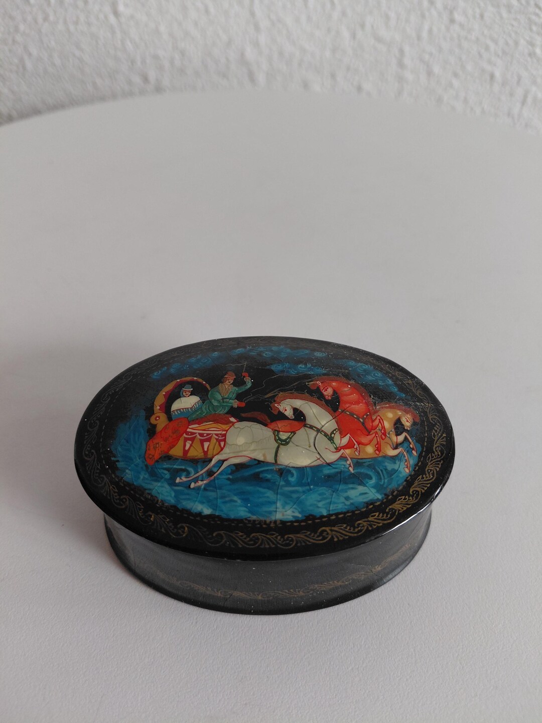 Vtg Russian Wooden Art Palech Handpainted Laquered Small Pill Trinket ...