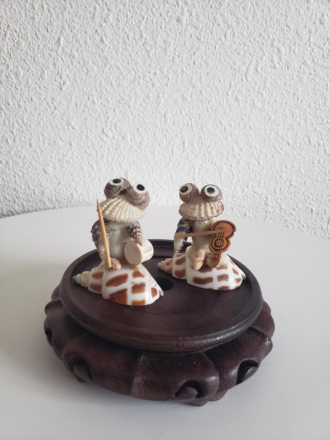 Vintage Frog Figurines Set of 2 Shell Animals Playing Drum and Violin ...