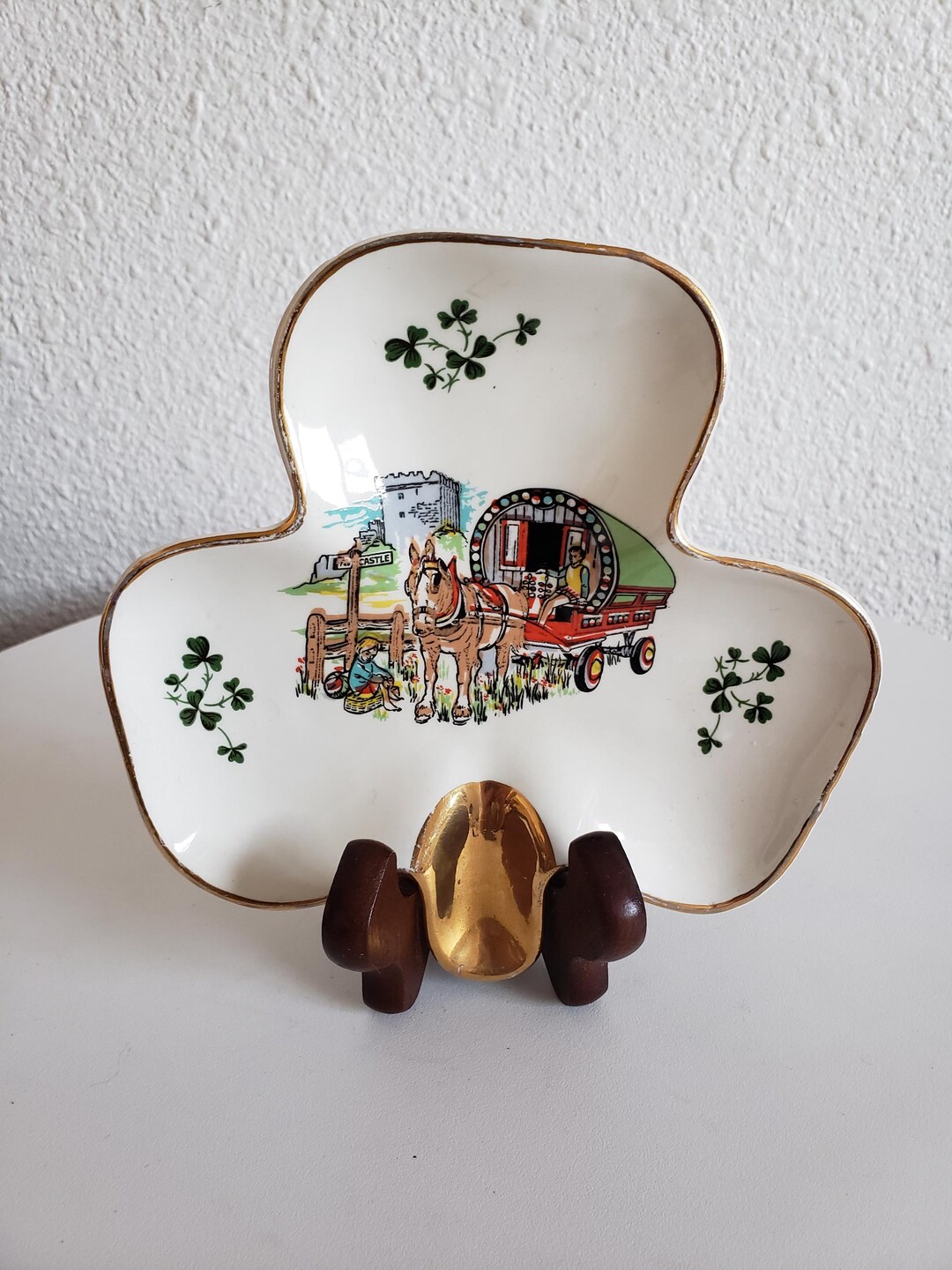 Carrigaline Pottery Shamlock Clover Ashtray Porcelaine Handpainted Dish ...