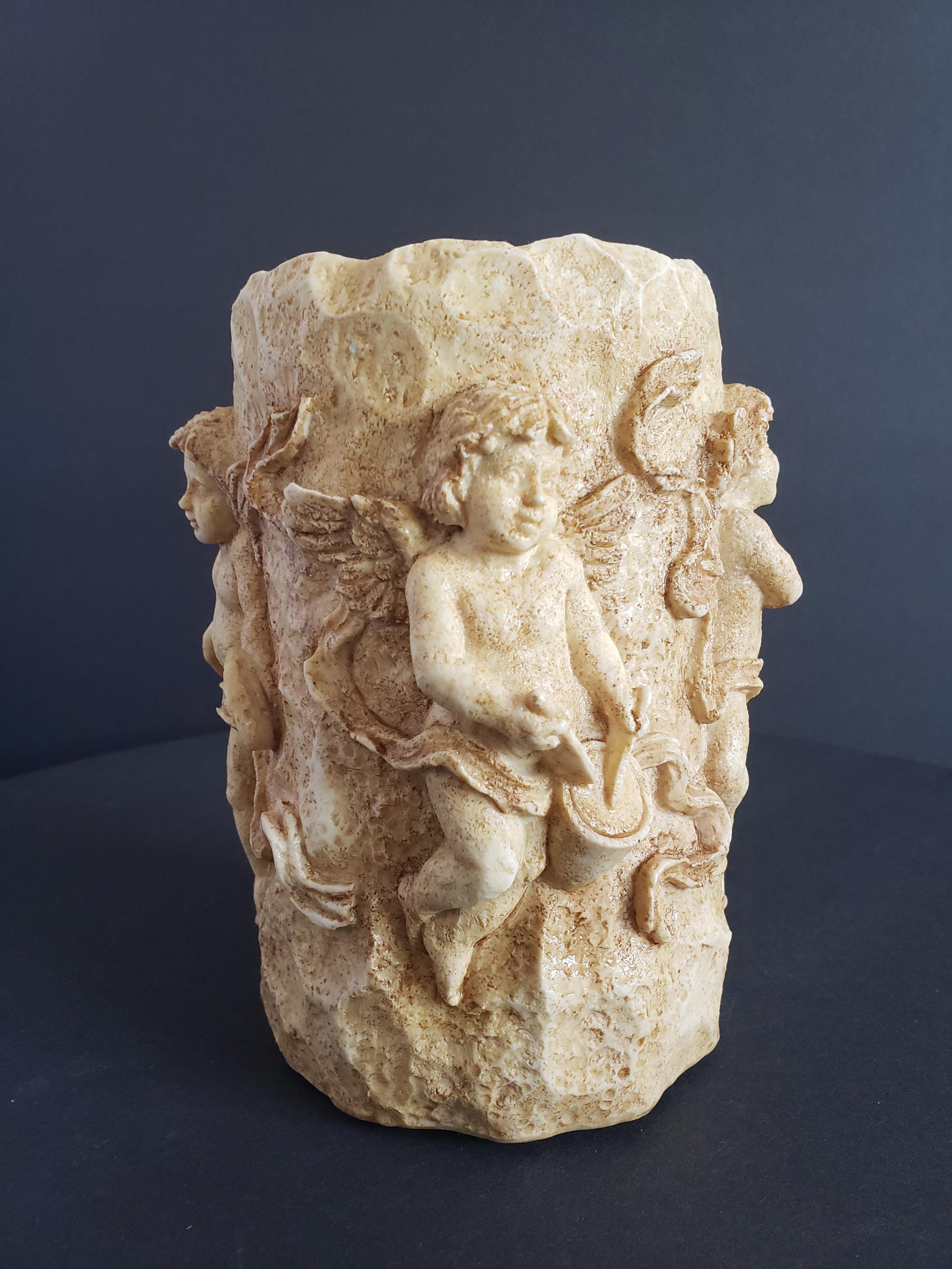 1995 House of Lloyd composite Holder Candle Pillar 4 Cherubs W/musical ...