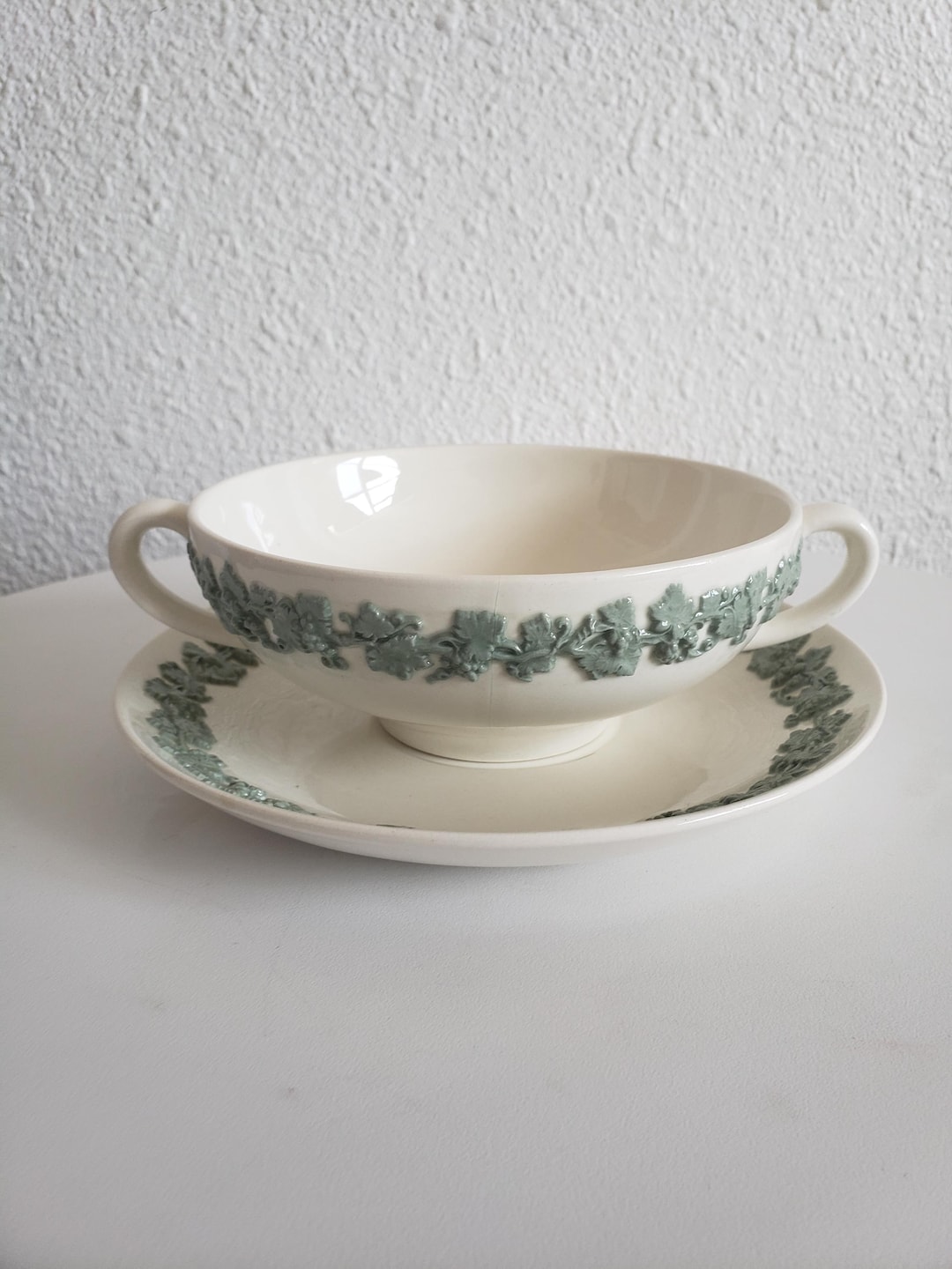 Wedgwood Queensware Cream Soup Bowl Saucer Celdon Collection Plain ...