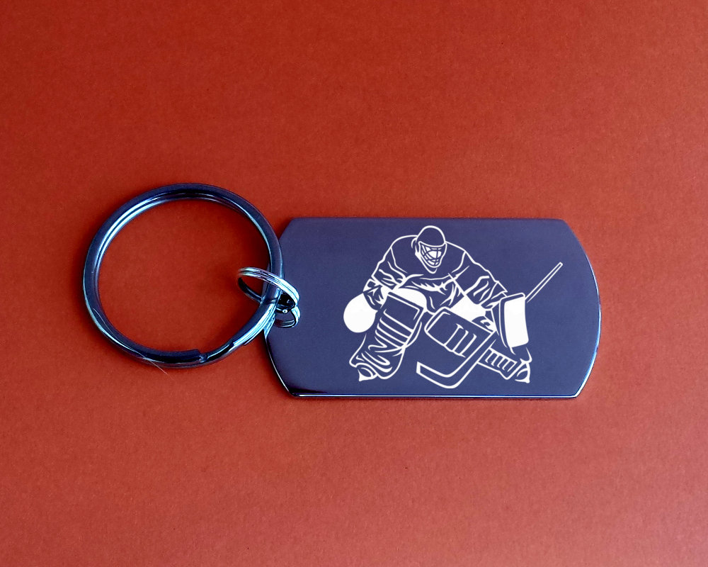 Personalized Hockey Goalie Keychain - Engraved Stainless Steel Keepsake ...