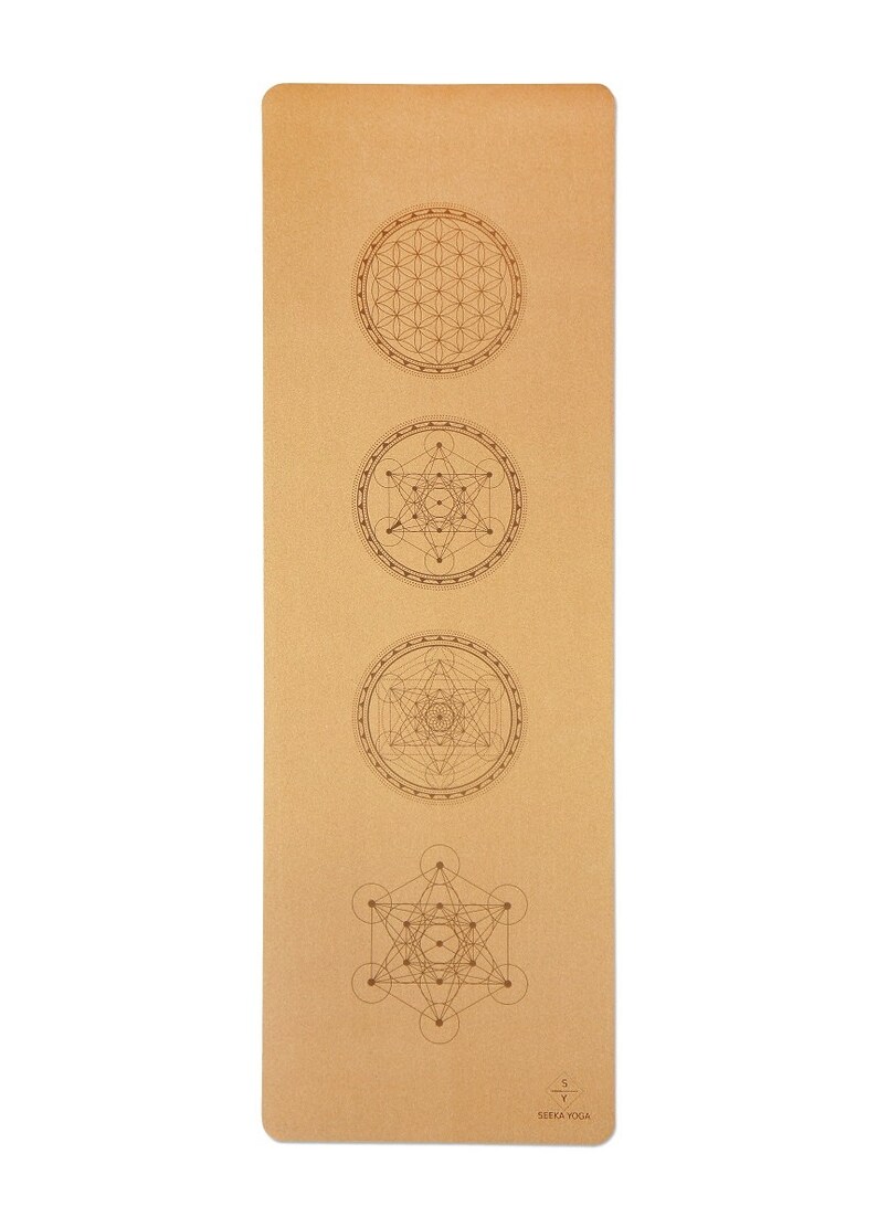 Natural Cork Yoga Mat - Natural Rubber Bottom - Sacred Geometry Mandala ...