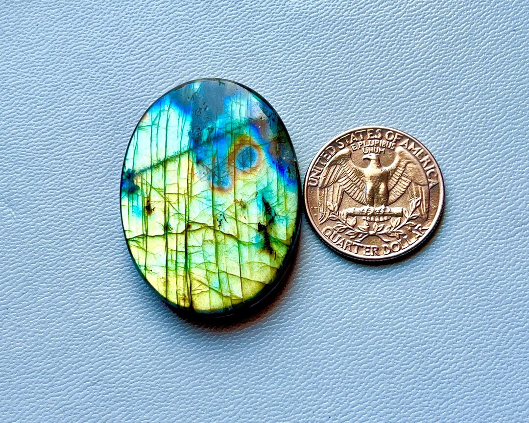 Ultimate Yellow & Blue Flashy Labradorite Gemstone Oval Shape 42x31x6 ...