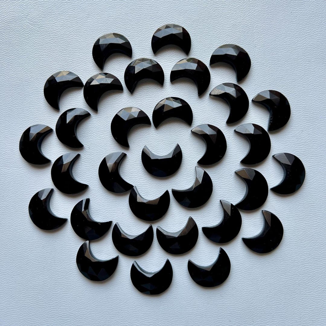 Wonderful Faceted Cut Black Obsidian Natural Moon Shape 16x20 MM ! High ...
