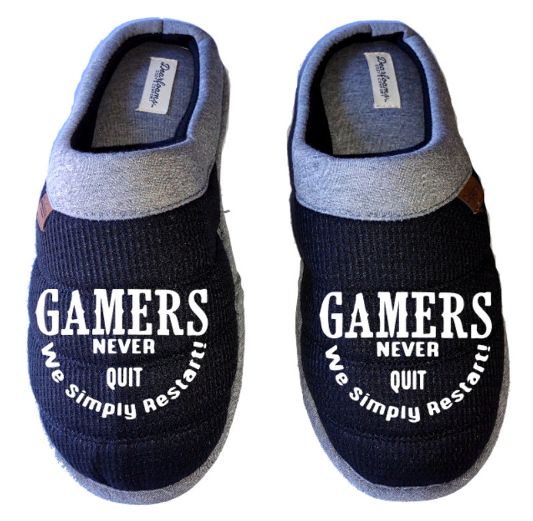 Men's Gamer Slippers, Dearfoams House Shoes - "gamers Never Quit" - Etsy