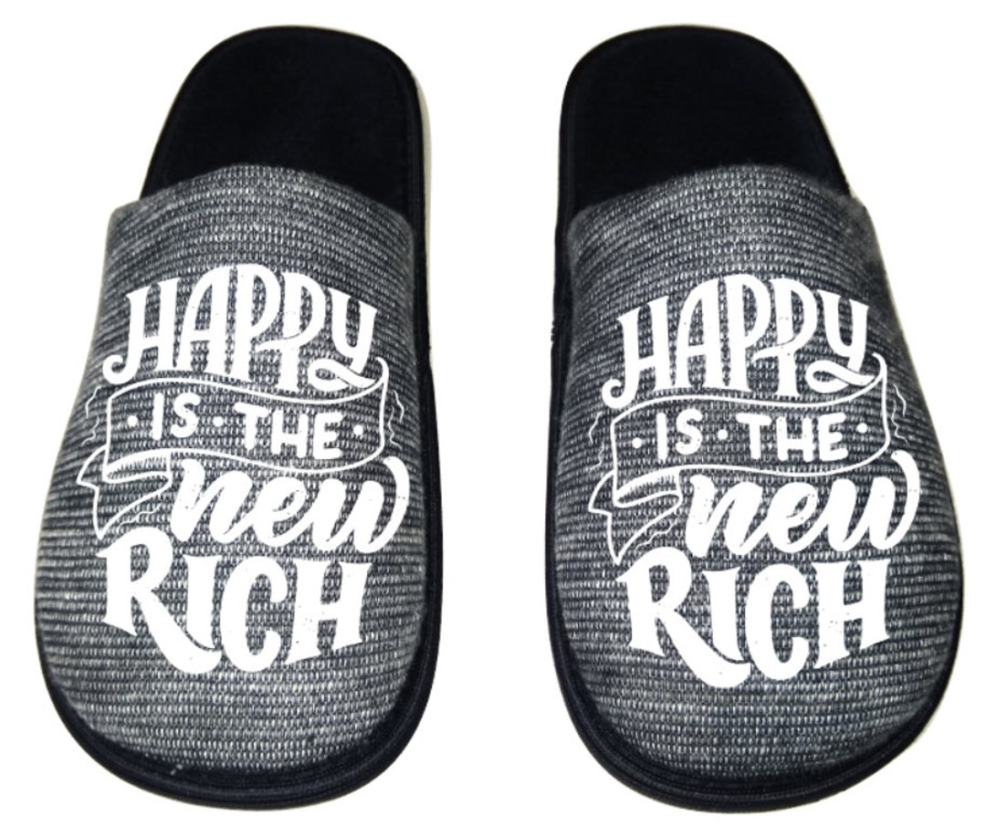 Happy is the New Rich Funny Men's Slippers / House Shoes Slides Gift - Etsy