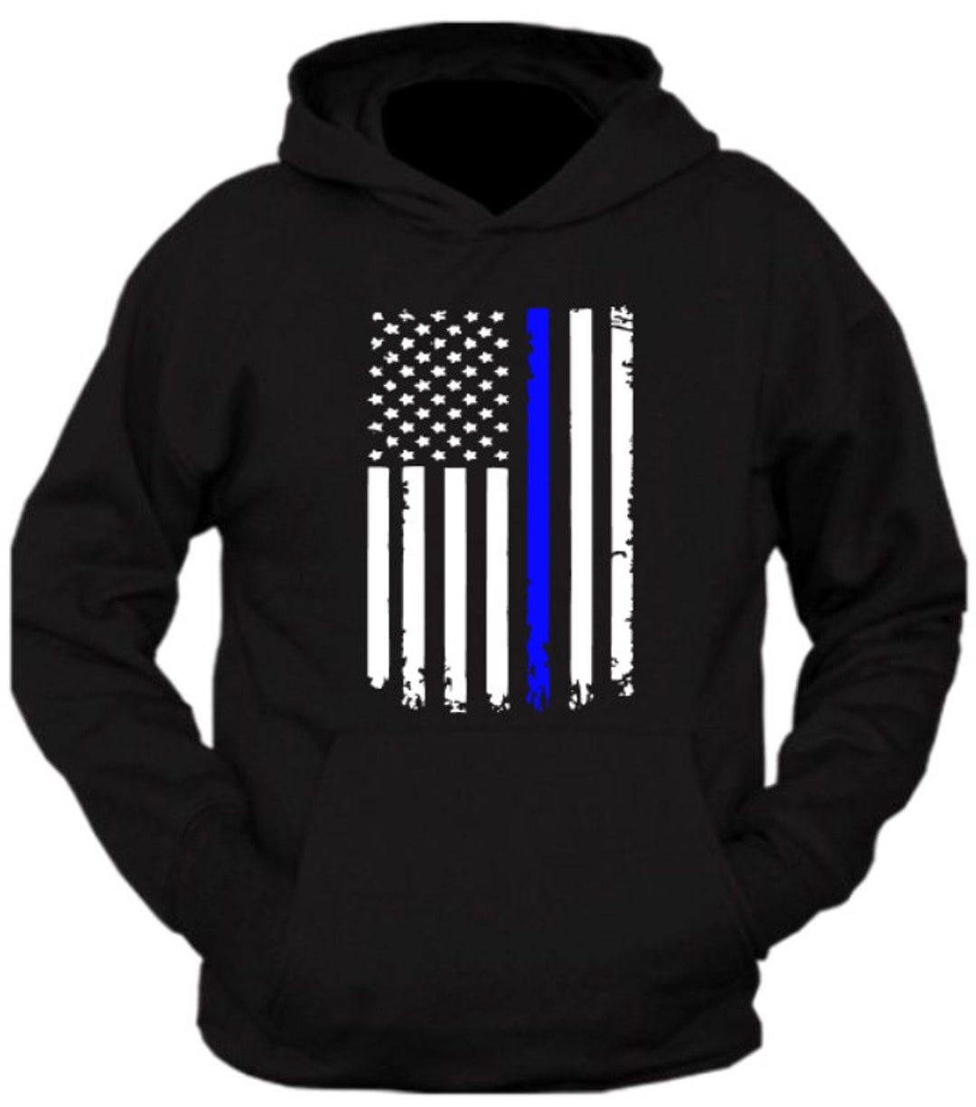 Police Officer Thin Blue Line Distressed Distorted American Flag Hoodie ...