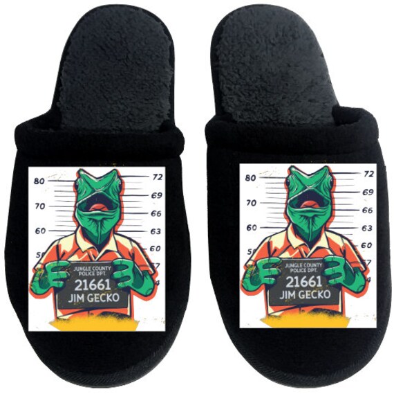 Funny gecko mugshot Men's Slippers / House Shoes slides | Etsy