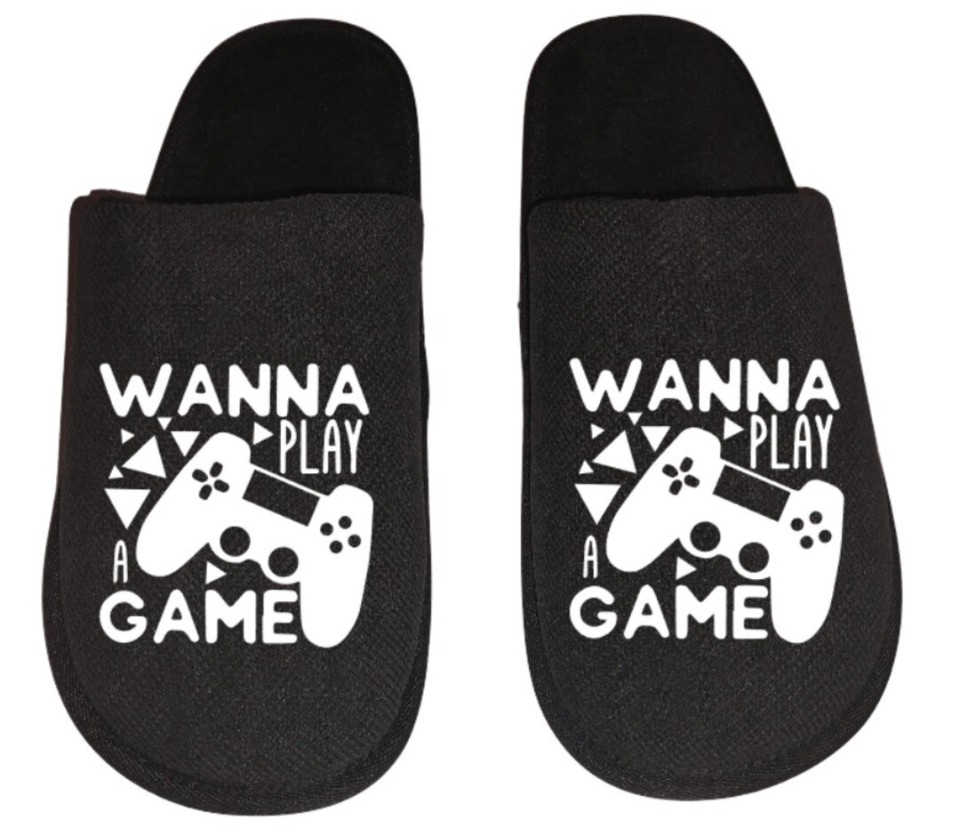 Gamer Slippers | "wanna Play a Game" Men's House Shoes - Etsy