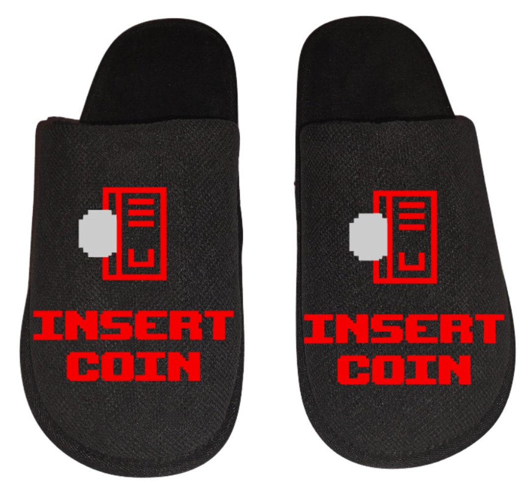Insert Coin Vintage Arcade Video Game Gamer Men's Slippers / House ...