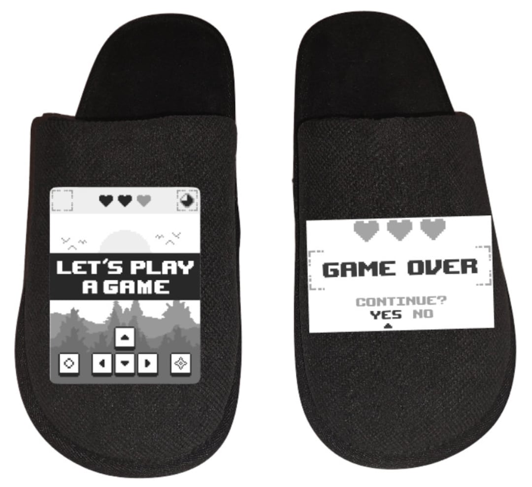 Vintage Video Game Over Menu Gamer Men's Slippers / House Shoes Slides ...