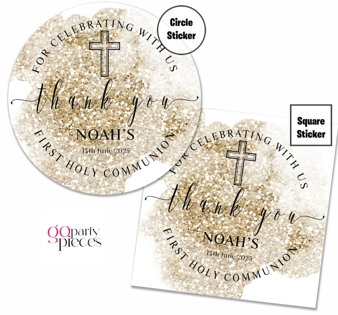 Personalised Christening Day Stickers, Glitter Effect First Holy ...