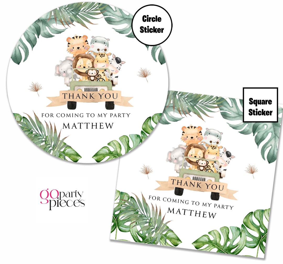 Personalised Safari 1st Birthday Party Favour Tag Stickers, Sweet Cone ...