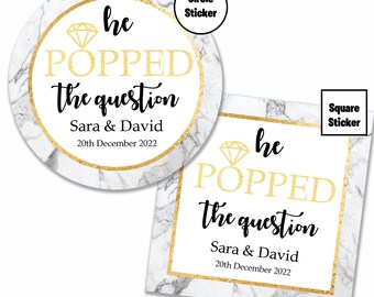 Personalized He Popped the Question Stickers, Wedding Stickers, Popped ...