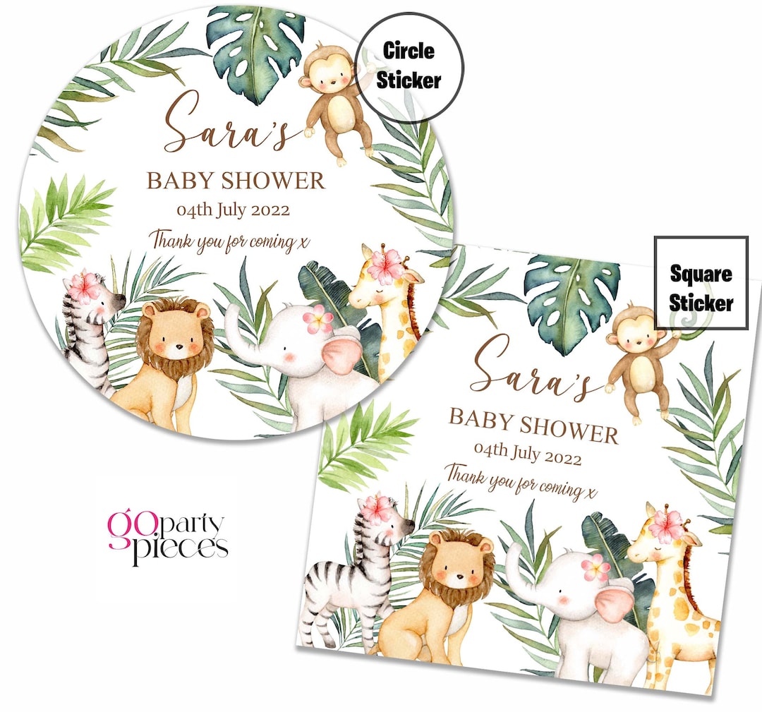 Personalized Baby Shower Stickers Watercolor Jungle Wild - Etsy
